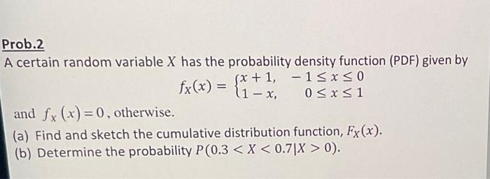 Solved Prob.2 A certain random variable X has the | Chegg.com