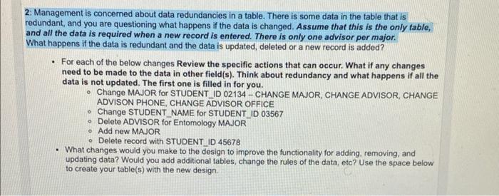 Solved Management is concerned about data redundancies in a | Chegg.com