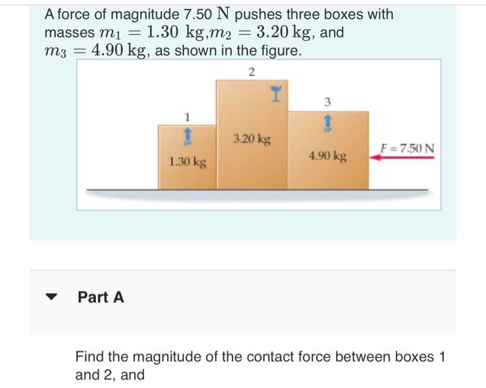 Solved A force of magnitude 7.50 N pushes three boxes with | Chegg.com