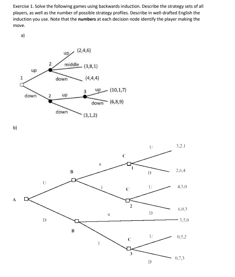 Solved Exercise 1. Solve the following games using backwards | Chegg.com