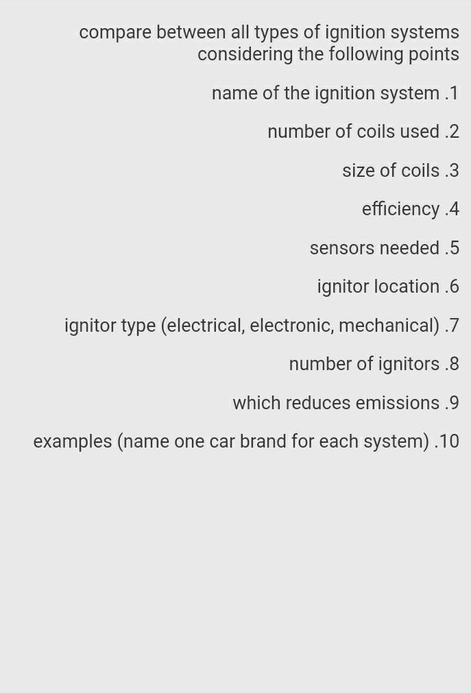 Solved compare between all types of ignition systems | Chegg.com