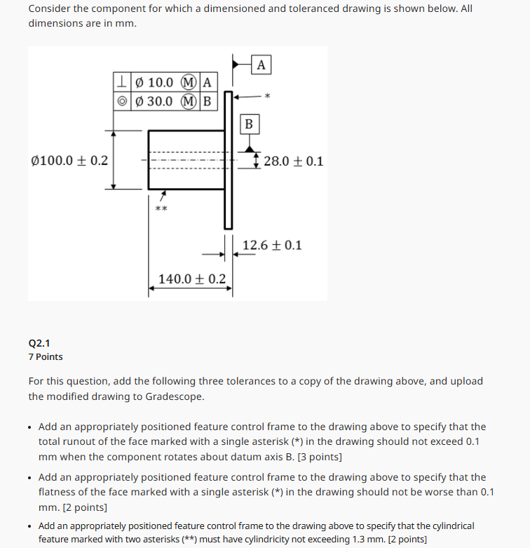 Solved Consider the component for which a dimensioned and | Chegg.com