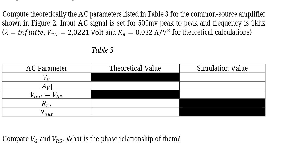 Solved Compute theoretically the AC parameters listed in | Chegg.com