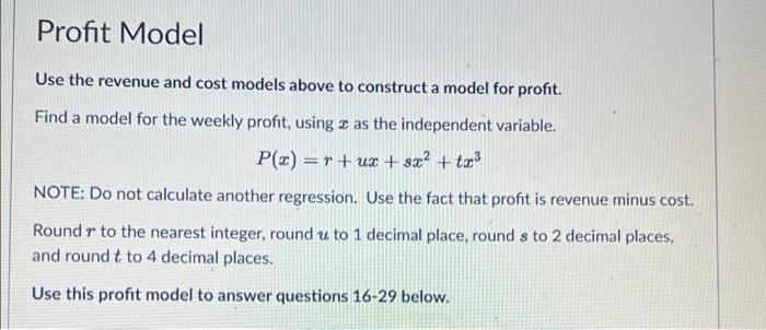 Solved Profit Model Use the revenue and cost models above to | Chegg.com