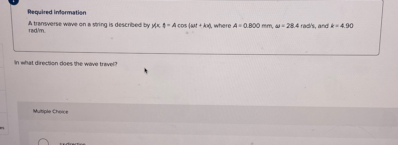 Solved Required informationA transverse wave on a string is | Chegg.com