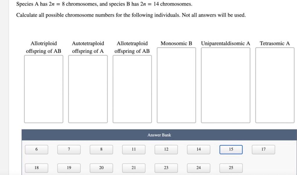 Solved Species A has 2n=8 ﻿chromosomes, and species B has | Chegg.com