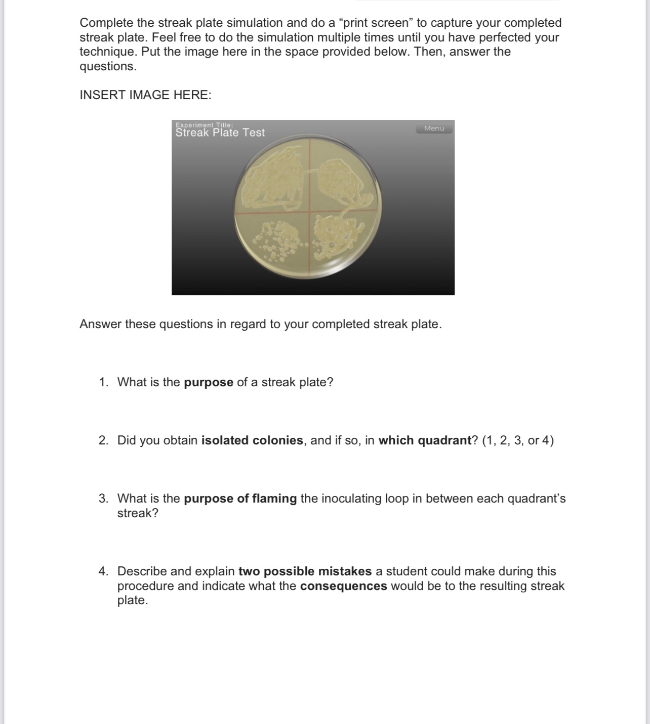 Solved Complete the streak plate simulation and do a "print | Chegg.com