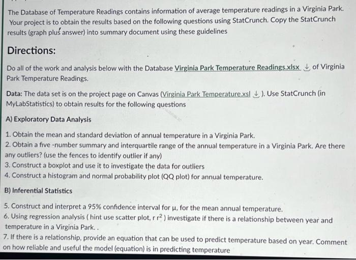 The Database of Temperature Readings contains | Chegg.com