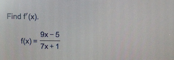 Solved Find f'(x).f(x)=9x-57x+1 | Chegg.com