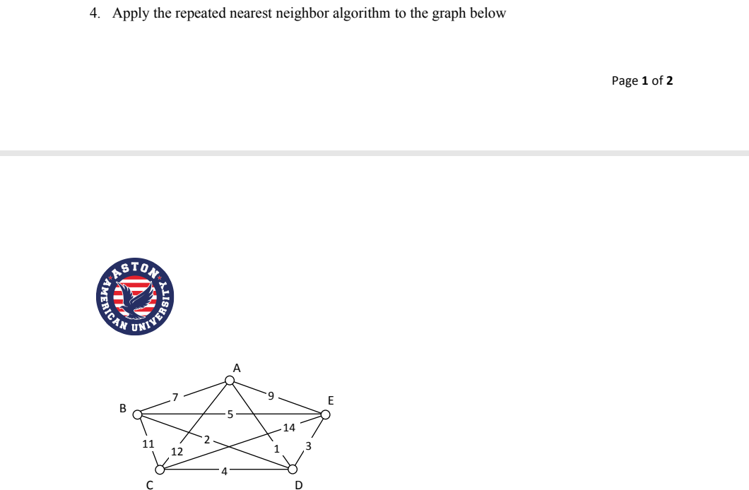 Solved 4. Apply the repeated nearest neighbor algorithm to | Chegg.com