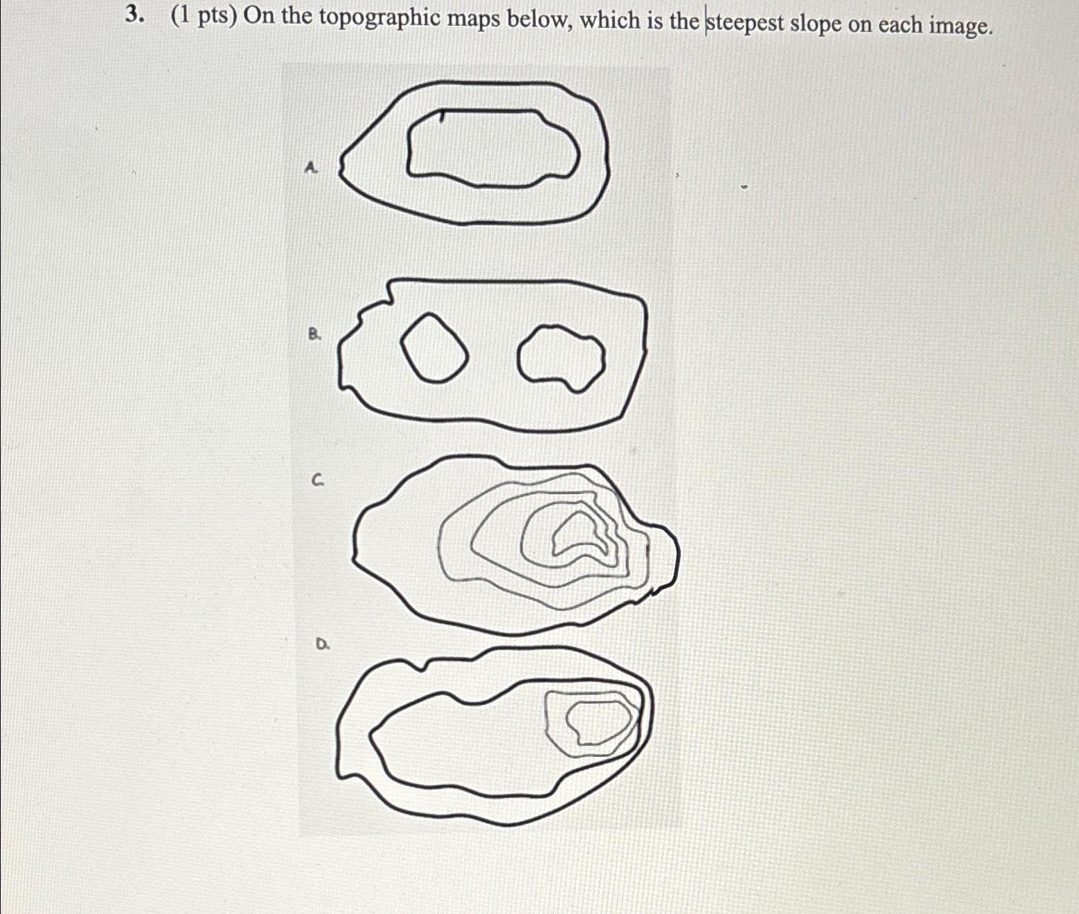 Solved (1 ﻿pts) ﻿On the topographic maps below, which is the | Chegg.com