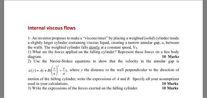 Solved Internal viscous flows 1 - An inventor proposes to | Chegg.com