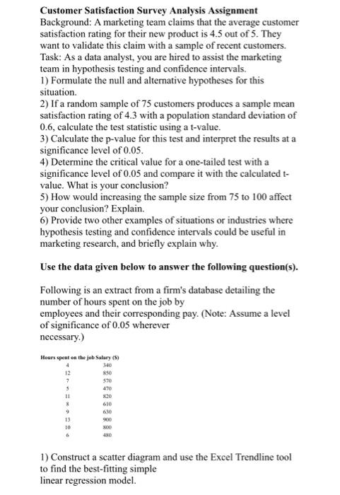 Solved Customer Satisfaction Survey Analysis Assignment | Chegg.com