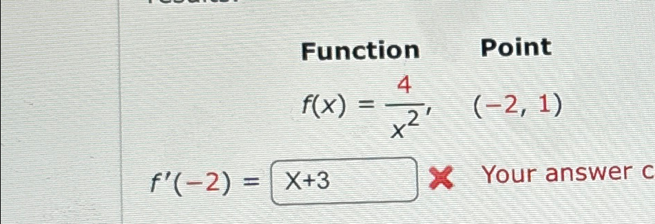 Solved Function Pointf(x)=4x2,(-2,1)f'(-2)= | Chegg.com