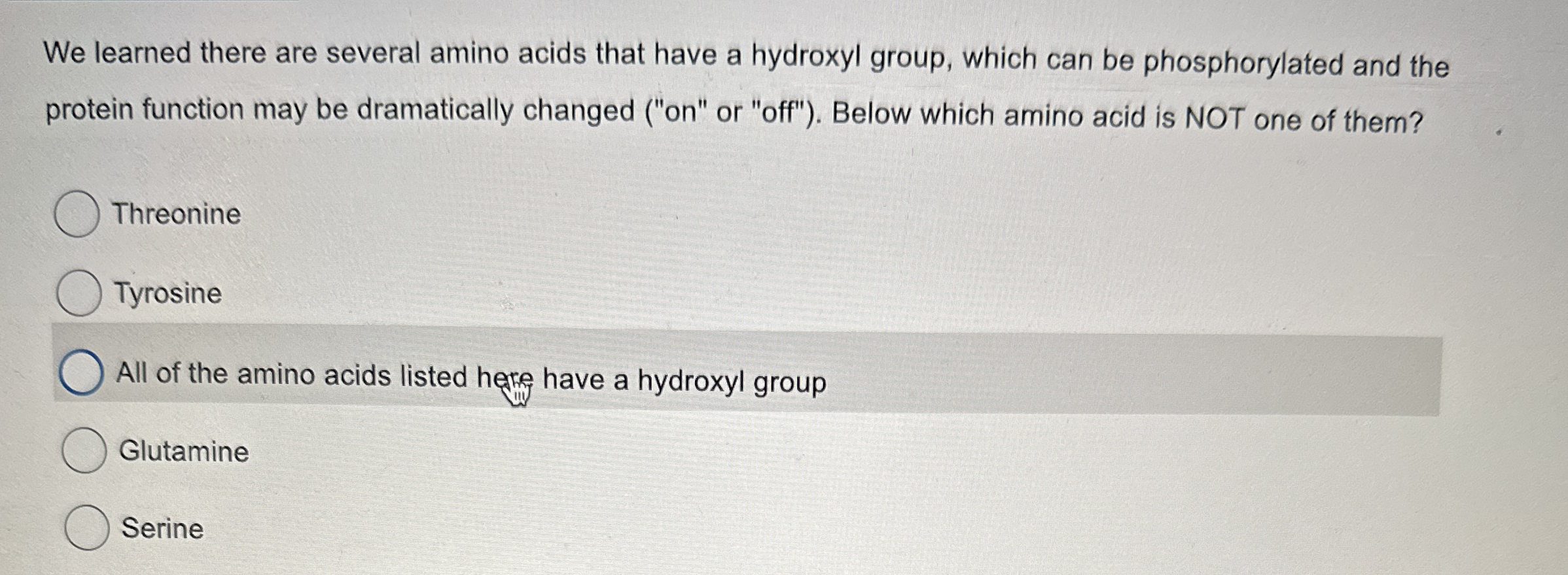 Solved We learned there are several amino acids that have a | Chegg.com