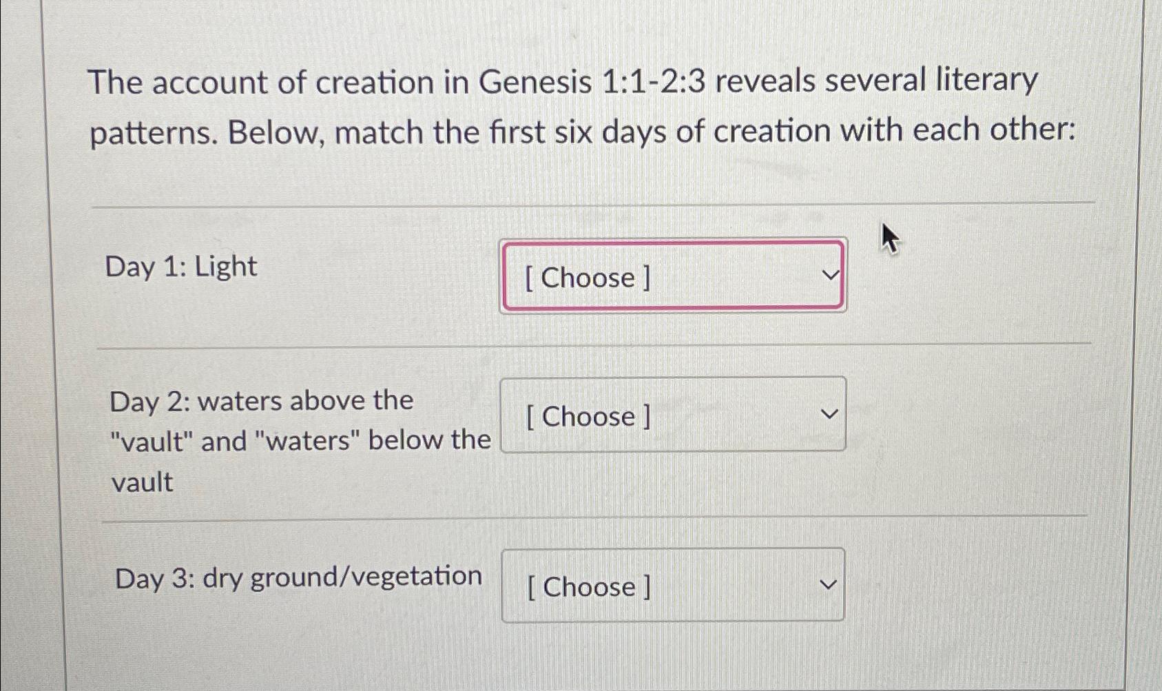Solved The account of creation in Genesis 1:1-2:3 ﻿reveals | Chegg.com