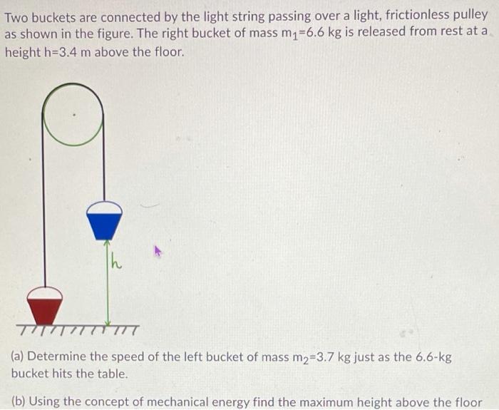 Solved Two buckets are connected by the light string passing | Chegg.com