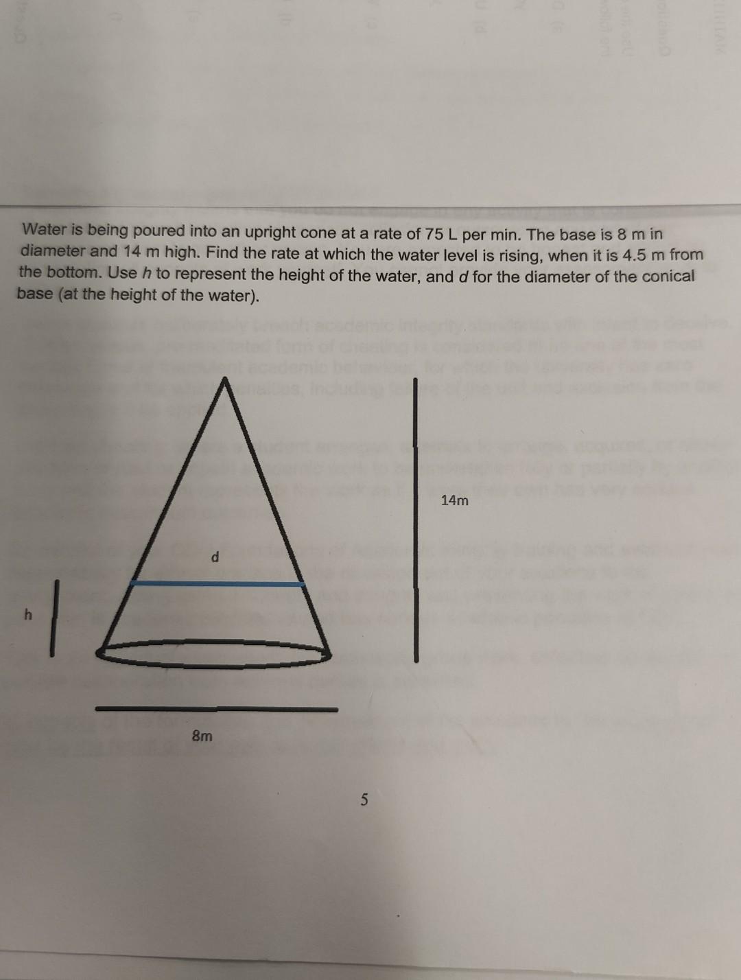 Solved Water is being poured into an upright cone at a rate | Chegg.com