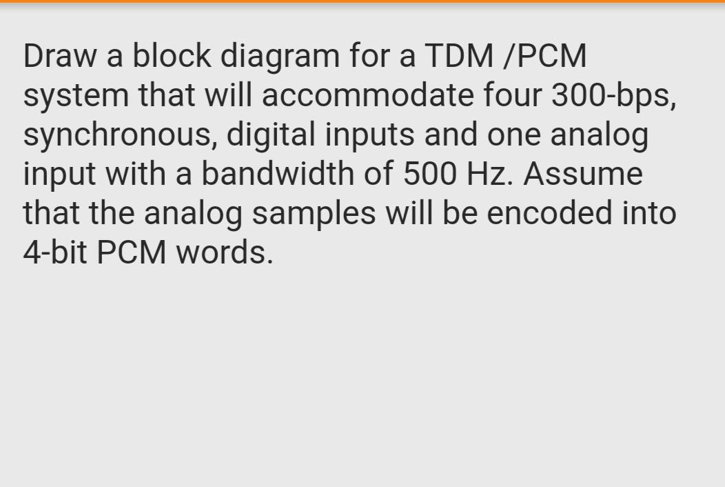 Solved Draw a block diagram for a TDM/PCM system that will | Chegg.com