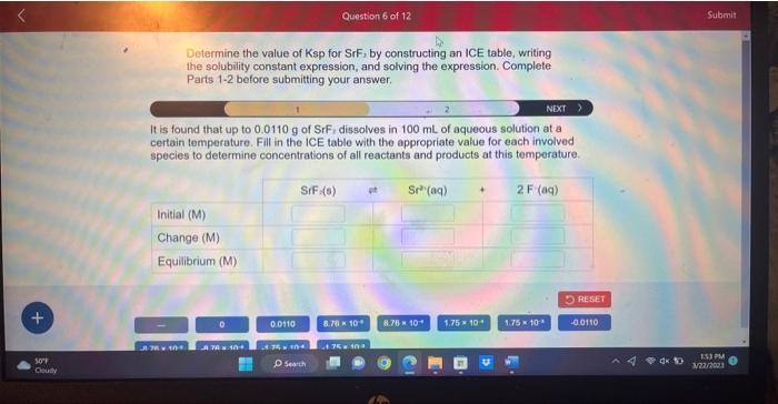 Solved Determine the value of Ksp for SrF, by constructing | Chegg.com