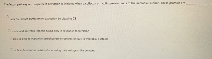 Solved The lectin pathway of complement activation is | Chegg.com
