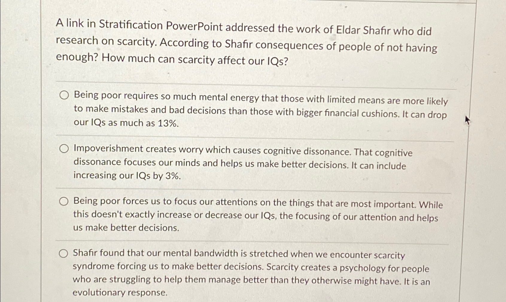 Solved A link in Stratification PowerPoint addressed the | Chegg.com