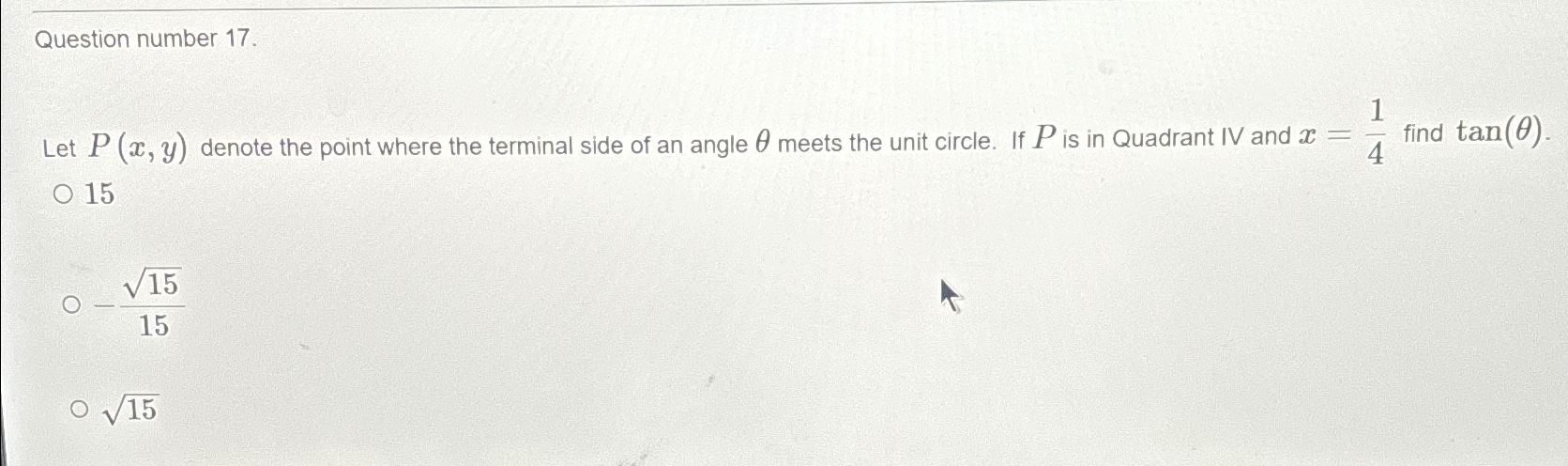 Solved Question number 17.Let P(x,y) ﻿denote the point where | Chegg.com