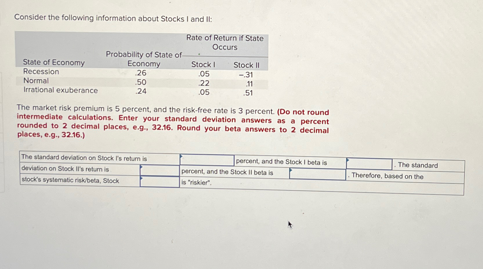 Solved Consider the following information about Stocks I and | Chegg.com