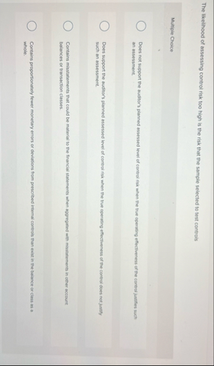 Solved The likelihood of assessing control risk too high is | Chegg.com