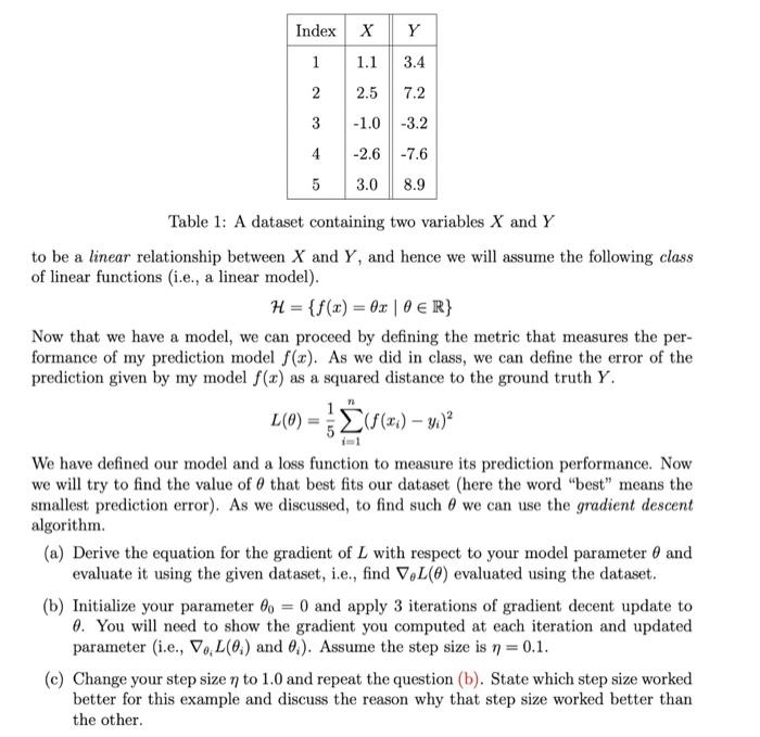 Table 1 A Dataset Containing Two Variables X And Y