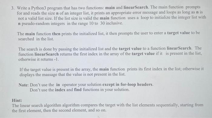 Solved 3 Write A Python3 Program That Has Two Functions 