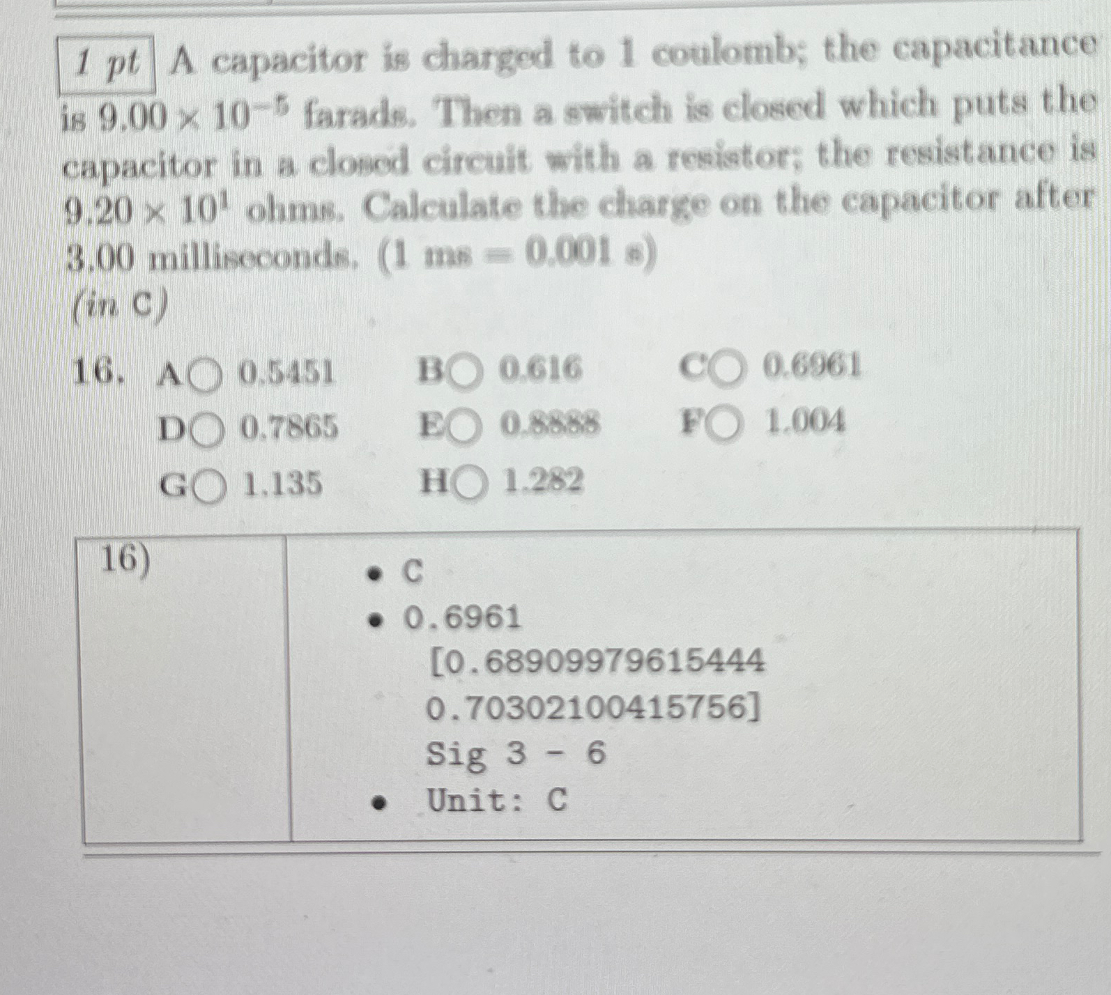 Solved A capacitor is charged to 1 ﻿coulomb; the capacitance | Chegg.com
