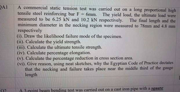 Solved QAI A commercial static tension test was carried out | Chegg.com