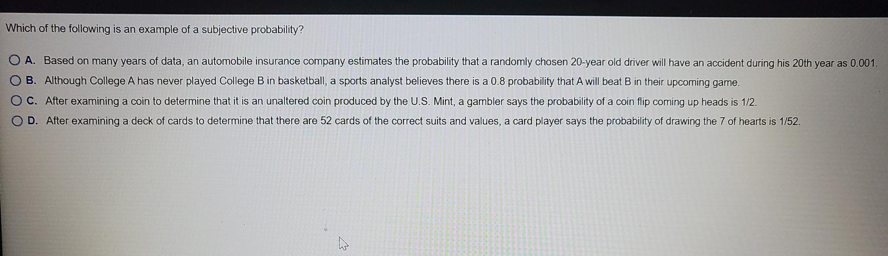 Solved Which of the following is an example of a subjective | Chegg.com