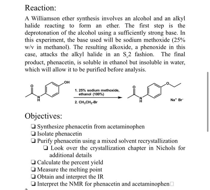 Solved Experiment: Williamson Ether Synthesis of Phenacetin | Chegg.com