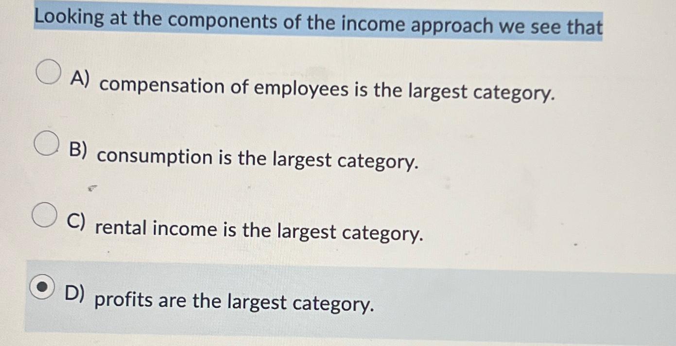 Solved Looking at the components of the income approach we | Chegg.com