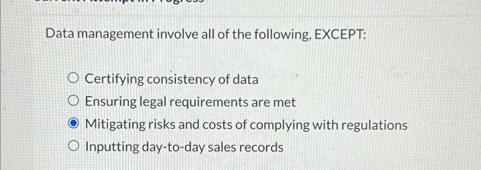 Solved Data management involve all of the following, | Chegg.com