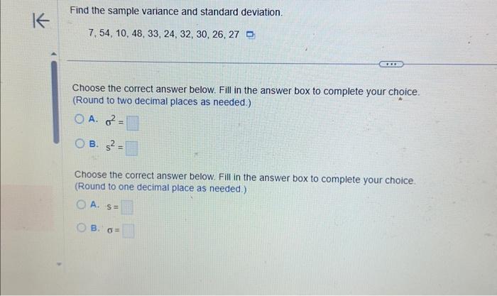 Solved Find the sample variance and standard deviation. | Chegg.com