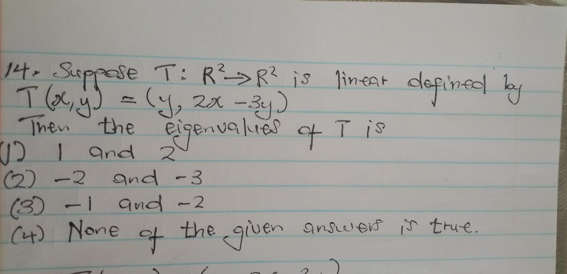 Solved 14. Suppose T:R2→R2 is linear defined by | Chegg.com