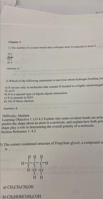 1) The number of covalent bonds that a nitrogen atom | Chegg.com