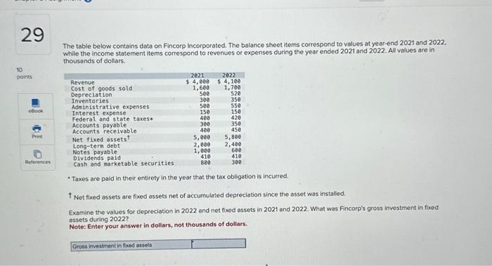 Solved The table below contains data on Fincorp | Chegg.com