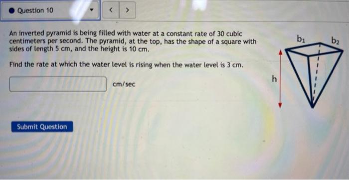 Solved An inverted pyramid is being filled with water at a | Chegg.com