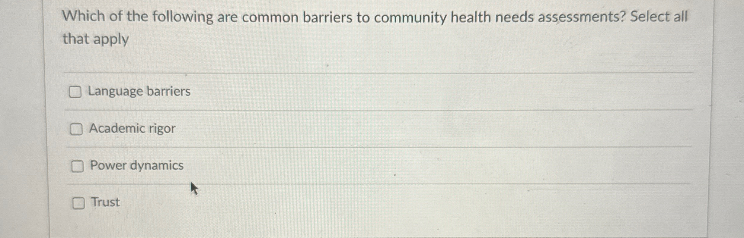 Solved Which of the following are common barriers to | Chegg.com