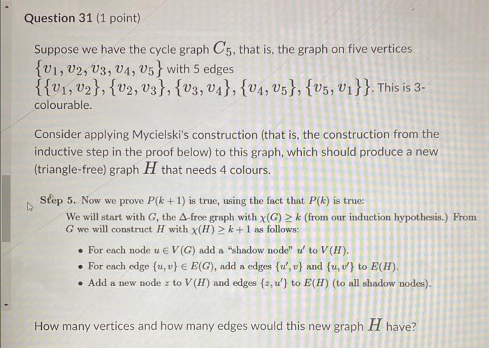 Solved Suppose we have the cycle graph C5, that is, the | Chegg.com