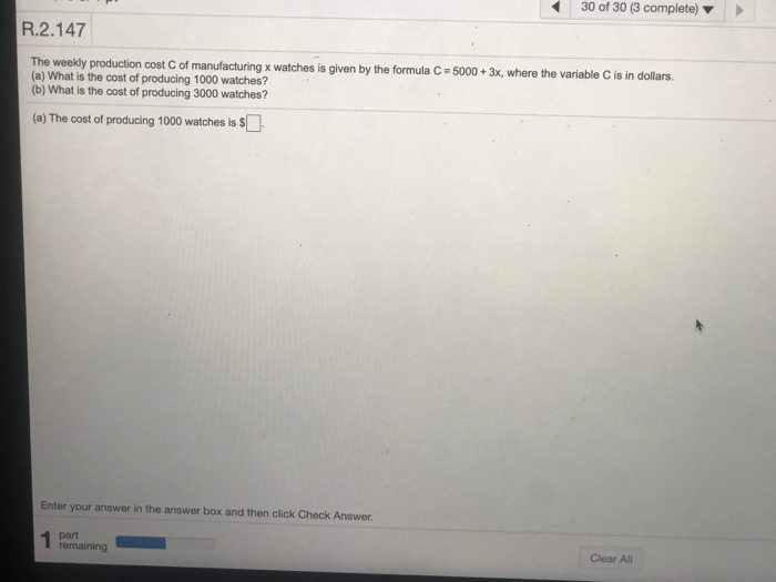 Solved 30 of 30 (3 complete) R.2.147 The weekly production | Chegg.com
