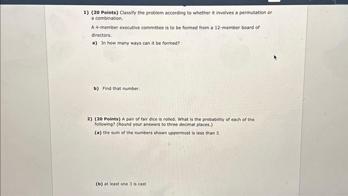Solved 1) (20 Points) Classify the problem according to | Chegg.com
