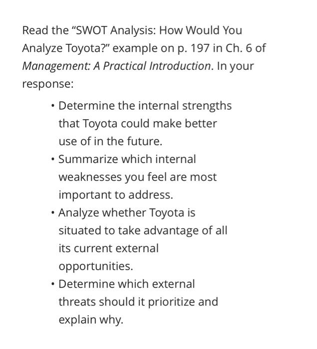 Solved Read the “SWOT Analysis: How Would You Analyze | Chegg.com