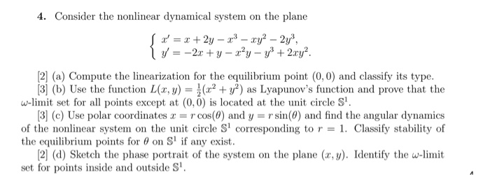 Solved 4. Consider the nonlinear dynamical system on the | Chegg.com