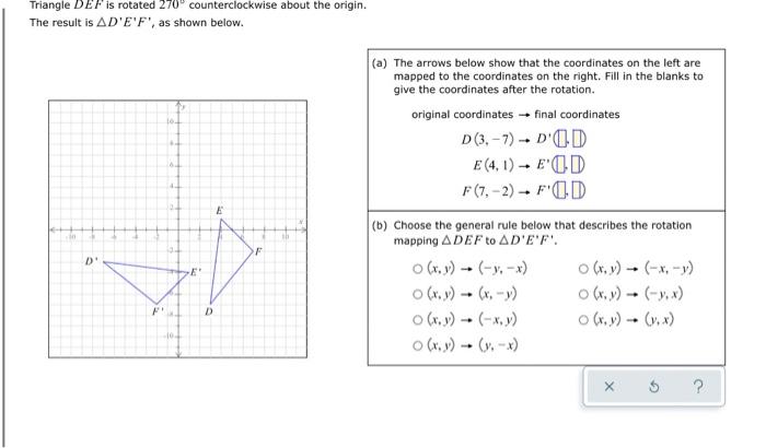 Solved Triangle DEF is rotated 270° counterclockwise about | Chegg.com