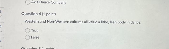 B 4101 Axis Dance Company Question 4 (1 point) | Chegg.com
